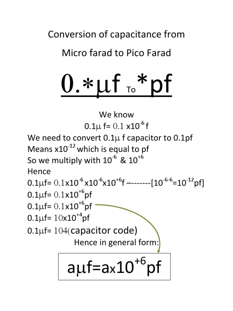 Conversion of Capacitance From Micro Farad To Pico Farad | PDF