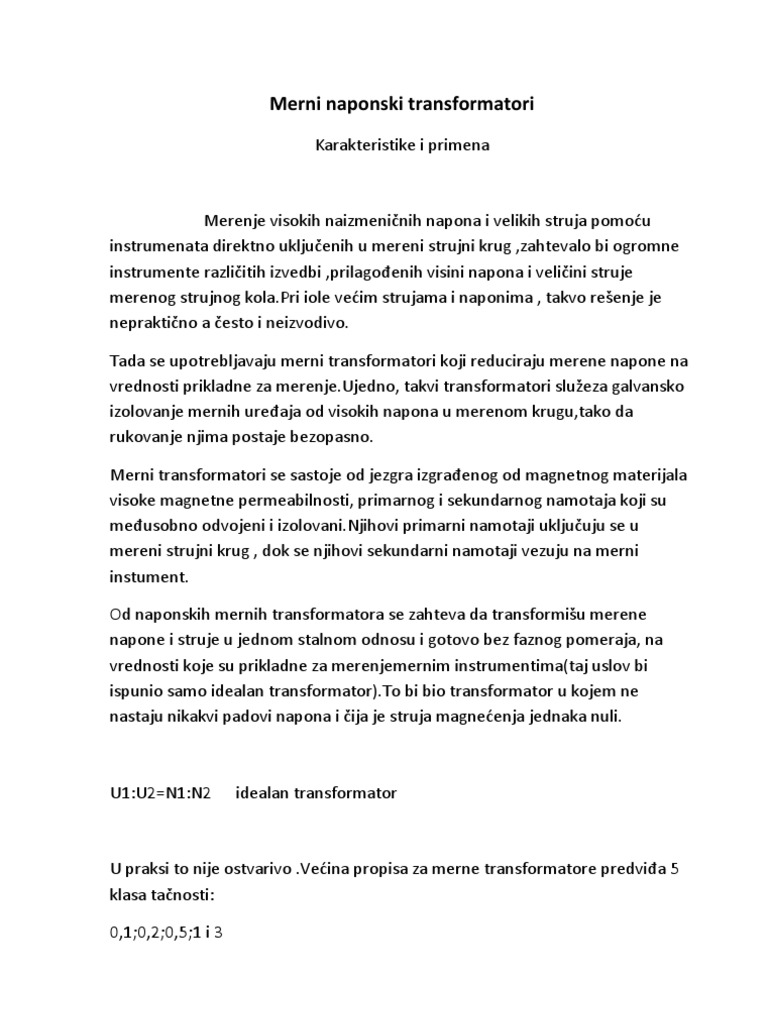 Merni Naponski Transformatori | PDF