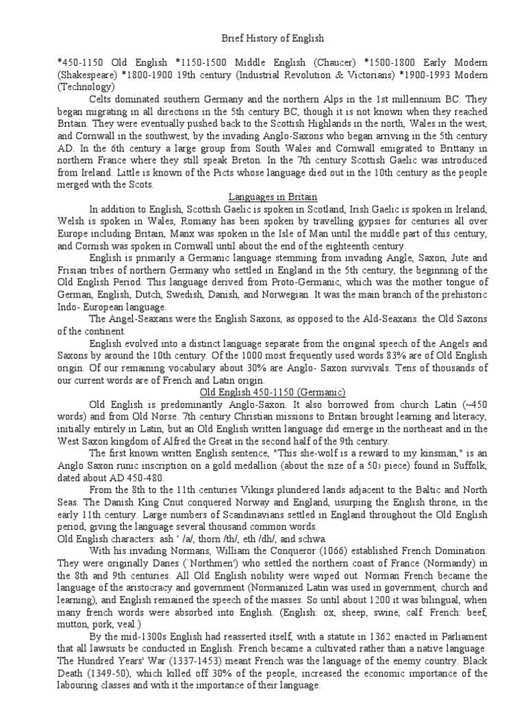 Brief History of English | PDF | Anglo Saxons | English Language