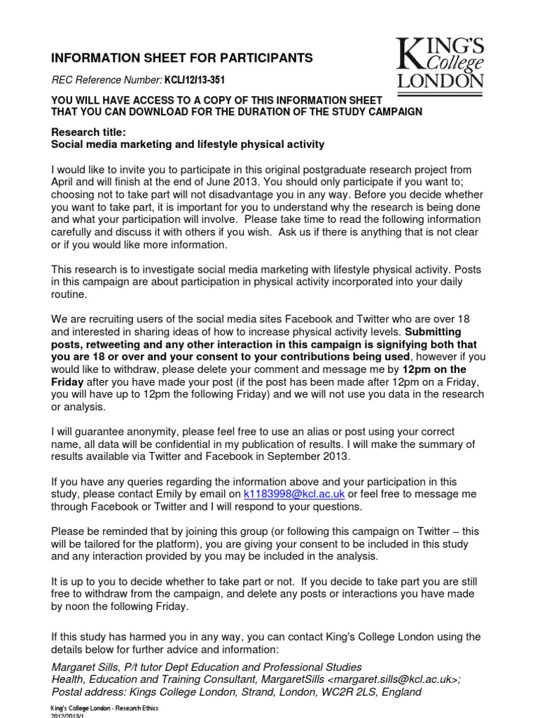 Participant Information Sheet | PDF | Social Media Marketing | Social Media