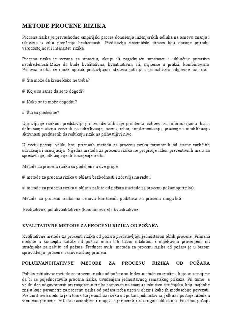 Metode Za Procenu Rizika Od Požara | PDF