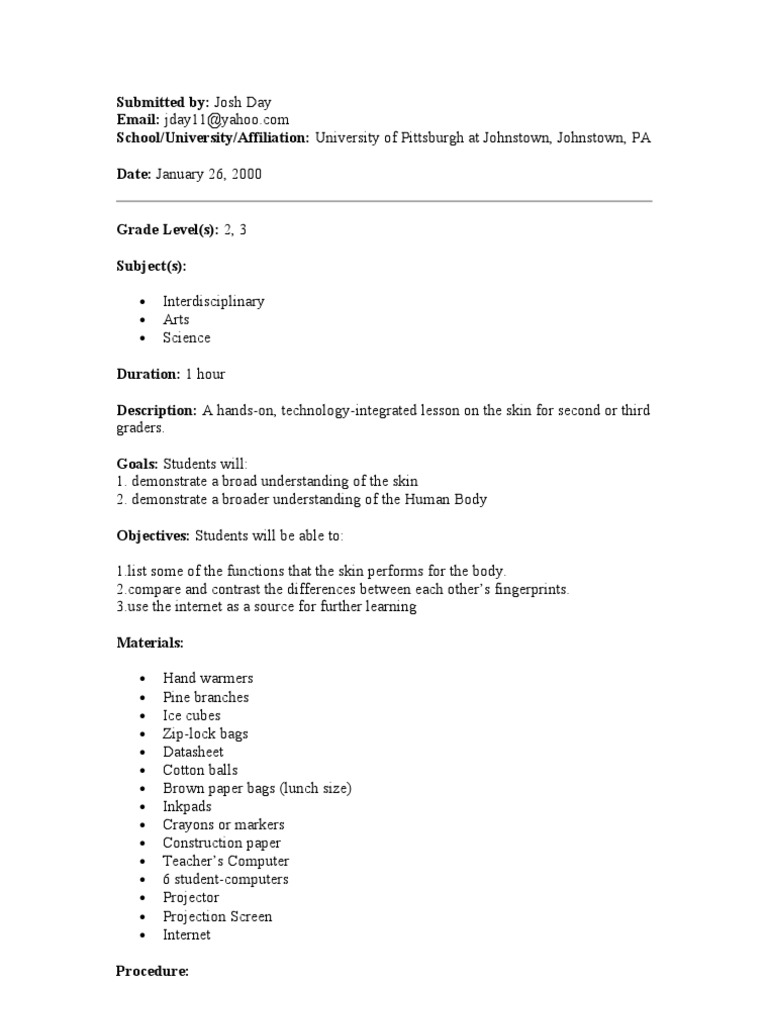 Lesson Plan Skin | PDF | Fingerprint | Rubric (Academic)