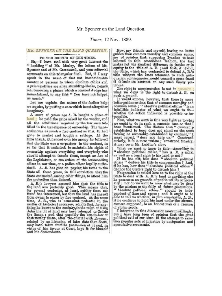 Mr. Spencer's Views on Land Issues | PDF