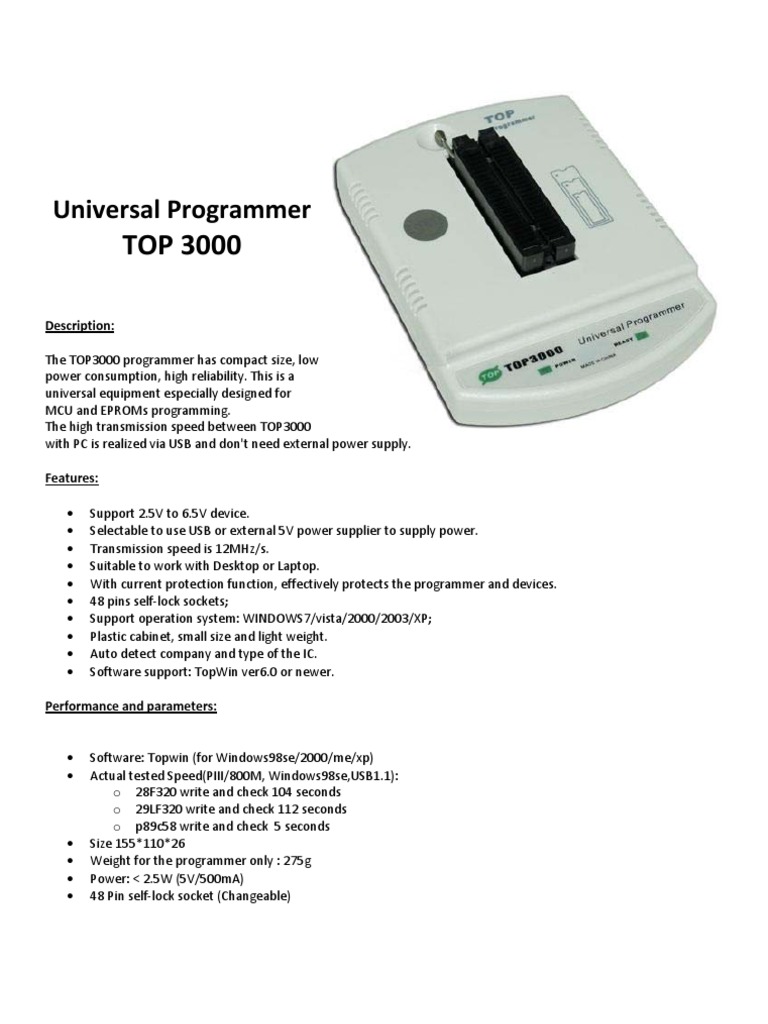 Universal Programmer Top3000 | PDF | Usb | Digital Electronics