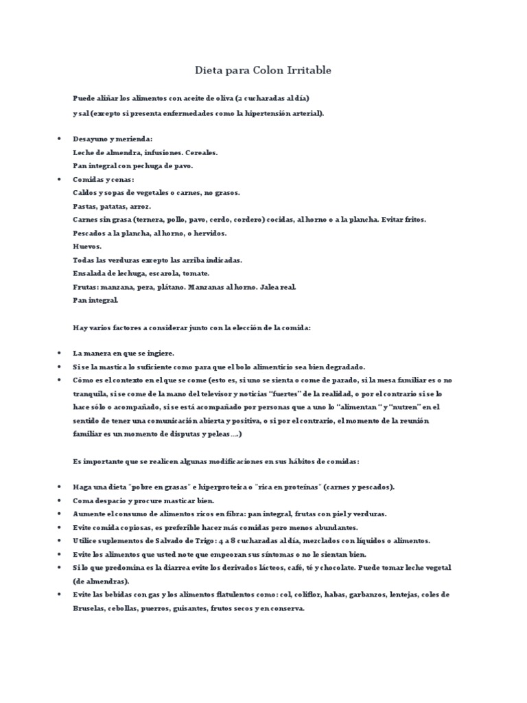 Menú Semanal para Colon Irritable | PDF | Dieta | Comida y bebida
