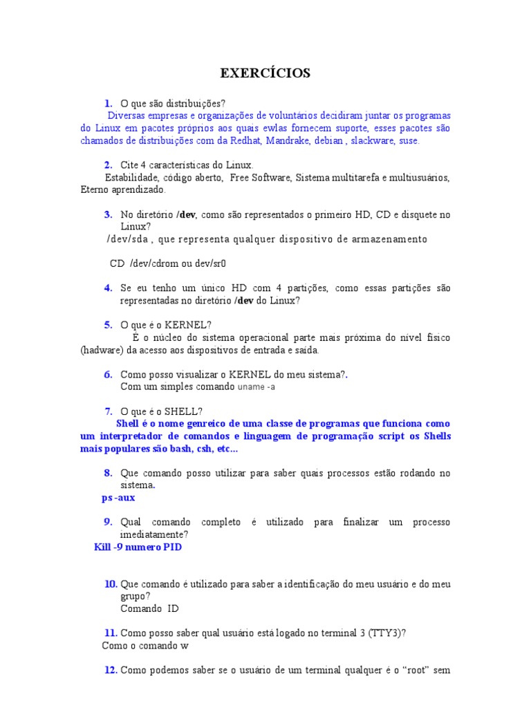 Exercicios Part I | PDF | Linux | Shell (informática)