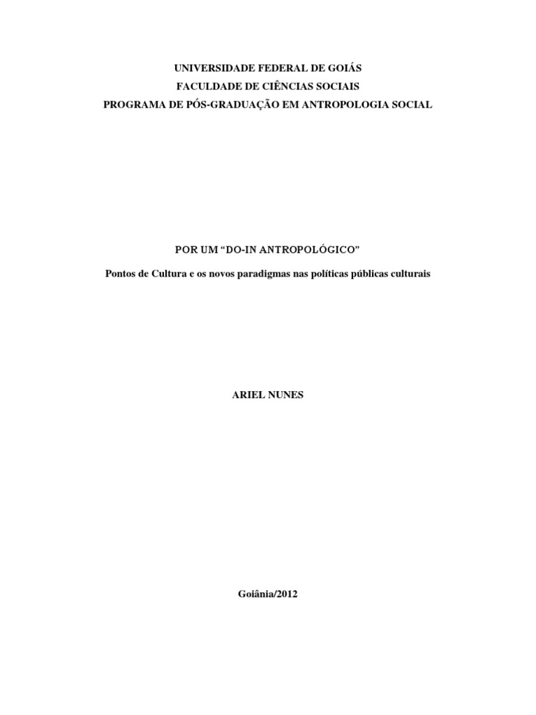Por Um "Do-In Antropológico": Pontos de Cultura e Os Novos Paradigmas ...