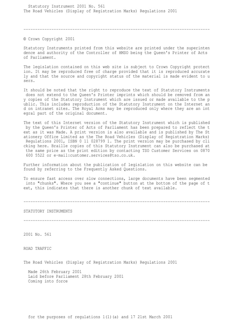 The Road Vehicles (Display of Registration Marks) Regulations 2001 ...