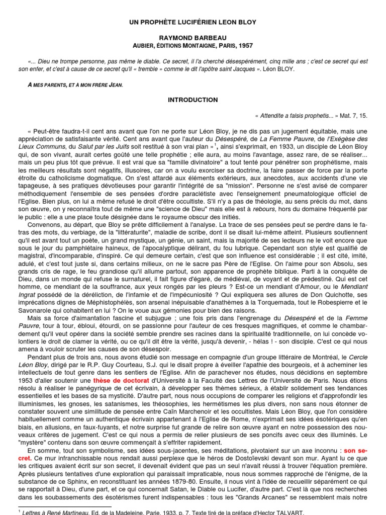 1957 RAYMOND BARBEAU Un Prophete Luciferien Leon Bloy | PDF | Saint ...
