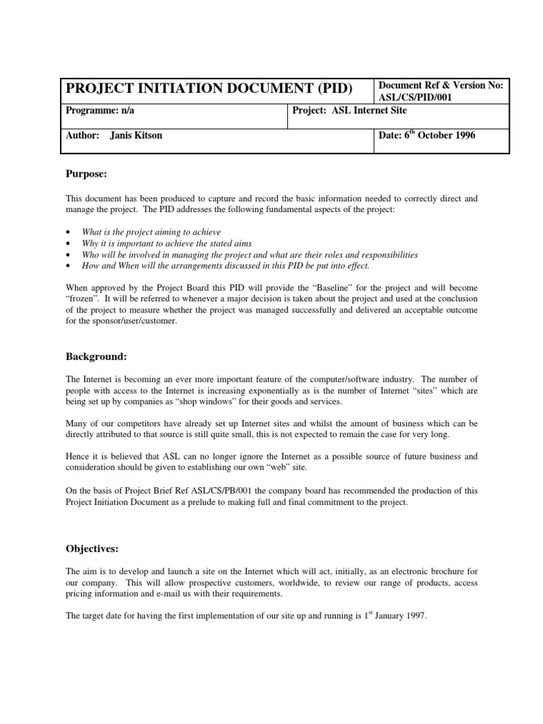 Project Initiation Document (Pid) : Purpose | PDF | Internet | Computing