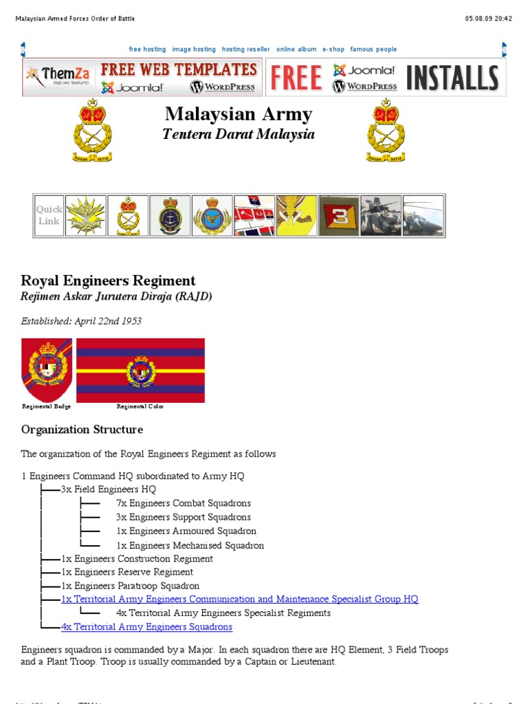 Malaysian Armed Forces Order of Battle Engineers PDF | PDF | Regiment ...