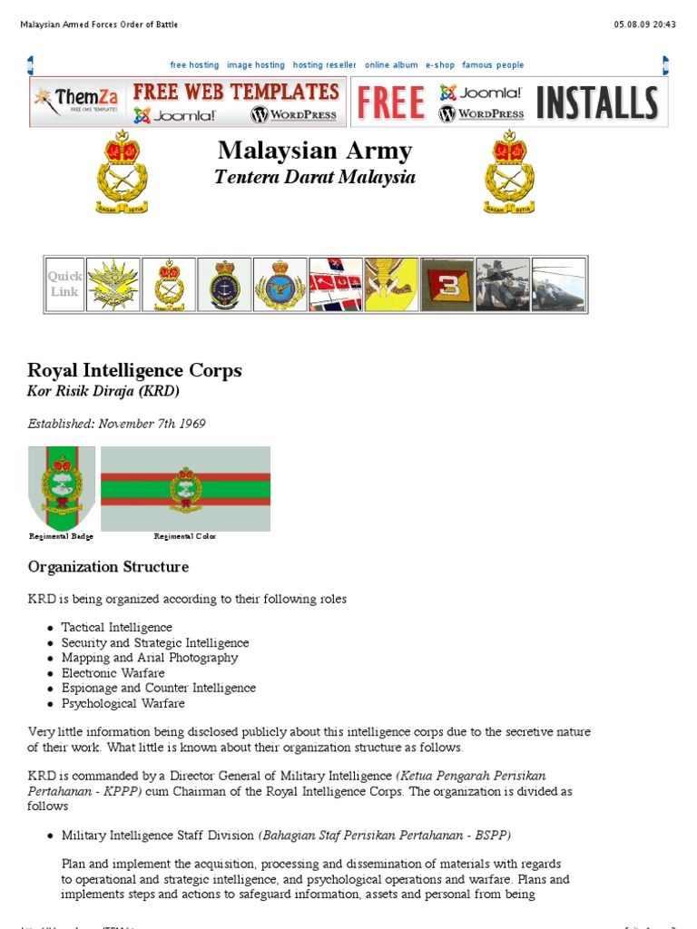 Malaysian Armed Forces Order of Battle Intelligence PDF | PDF ...