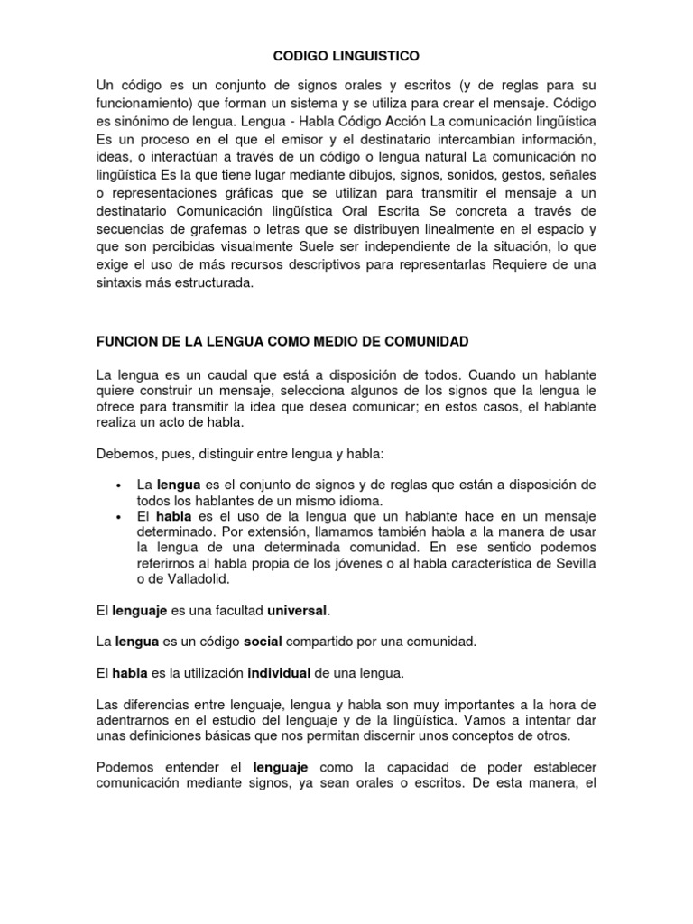 Codigo Linguistico | PDF | Habla | Comunicación