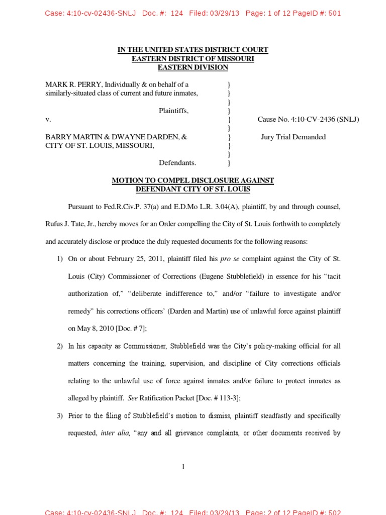 3-28-13 Motion To Compel Disclosure | PDF | Discovery (Law) | Pro Se ...