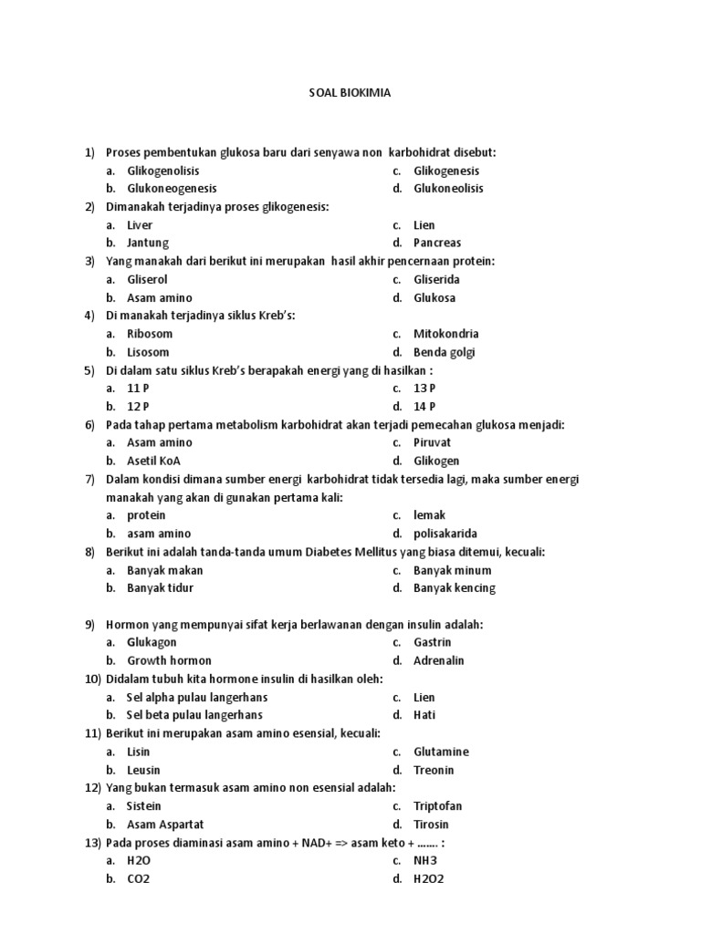 Contoh Soal Biokimia | PDF