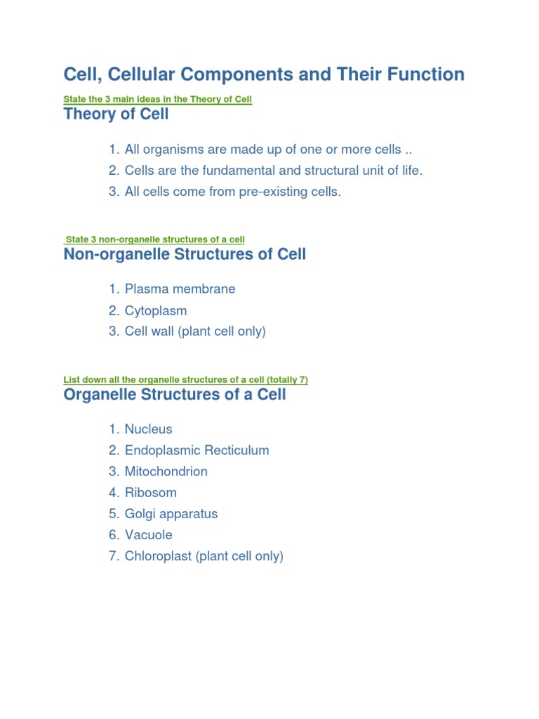 Cell, Cellular Components and Their Function | PDF | Cytoplasm | Cell ...