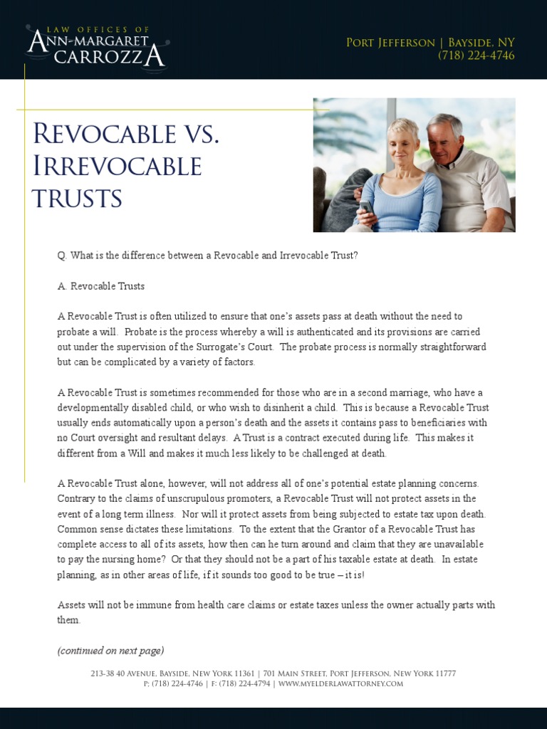 Revocable vs Irrevocable Trusts Explained | PDF | Estate Planning ...
