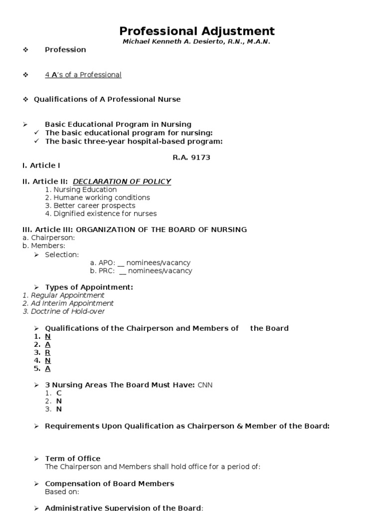 Professional Adjustment - Ken | PDF | Licensure | Nursing