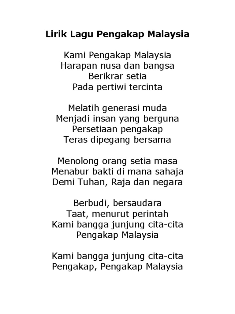 Lirik Lagu Pengakap Malaysia1 | PDF