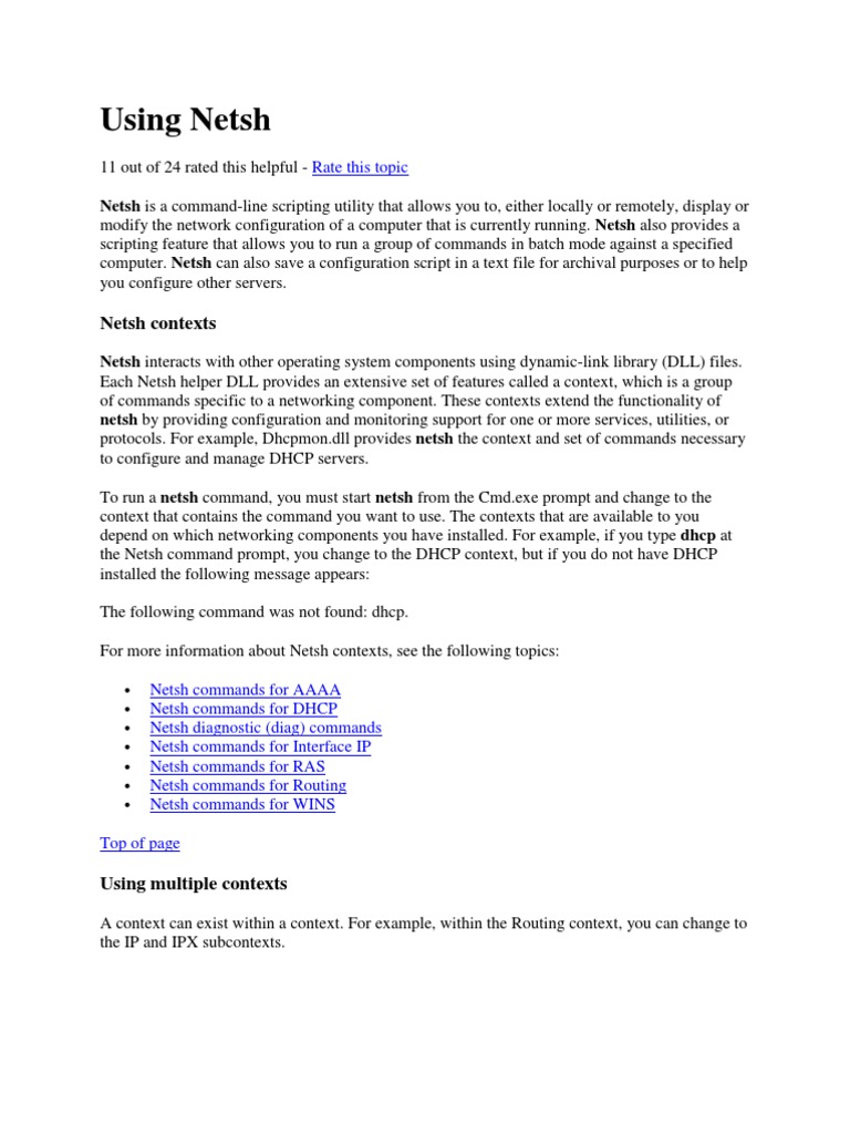Using Netsh | PDF | Command Line Interface | Ip Address