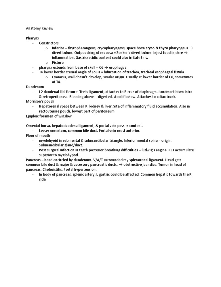 USMLE Step 1 Anatomy Review | PDF