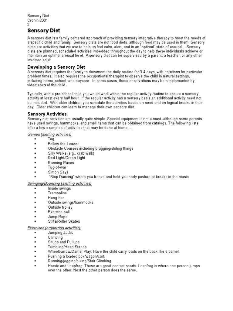 Sensory Diet 2 | PDF