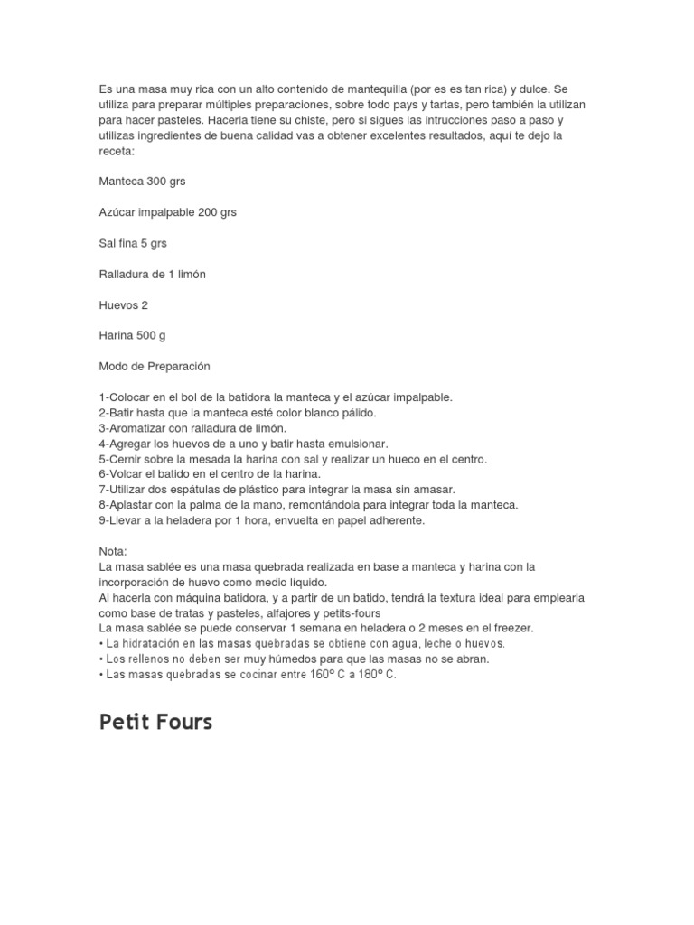 Pasta Sable | PDF | Mantequilla | Huevo como alimento