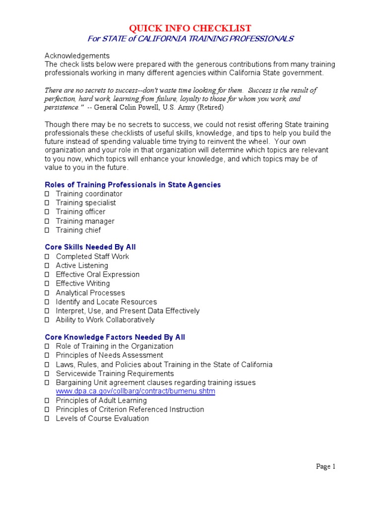 Training Checklist | PDF | Competence (Human Resources) | Needs Assessment