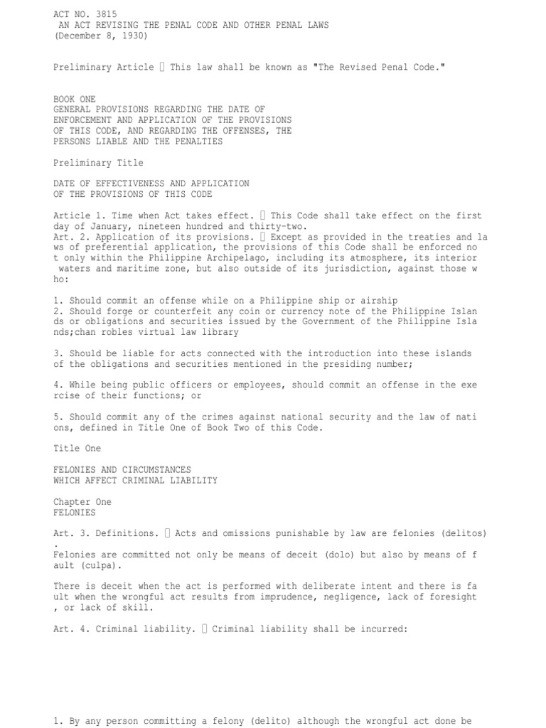 Revised Penal Code Book 1 Art 1 to 113 | Felony | Pardon | Free 30-day ...