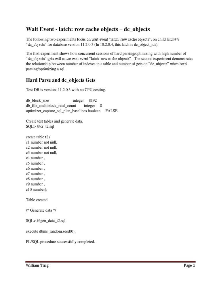 Wait Event - Latch: Row Cache Objects - DC - Objects | PDF | Database Index | Oracle Database