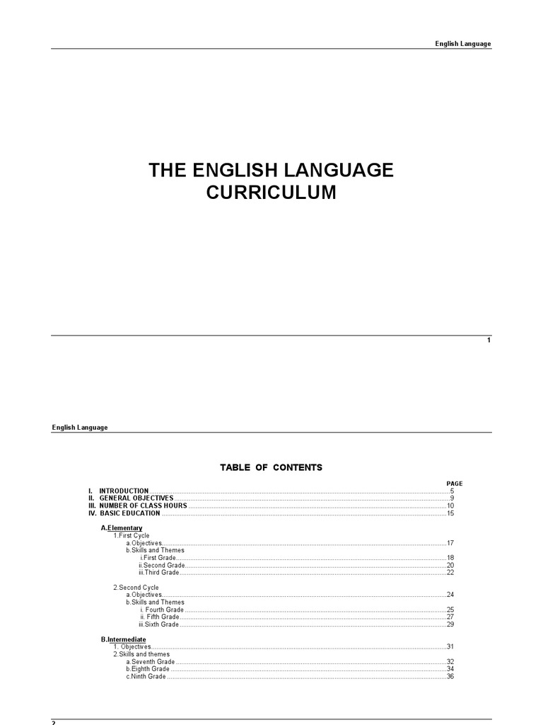 English Language Curriculum | PDF | English As A Second Or Foreign ...