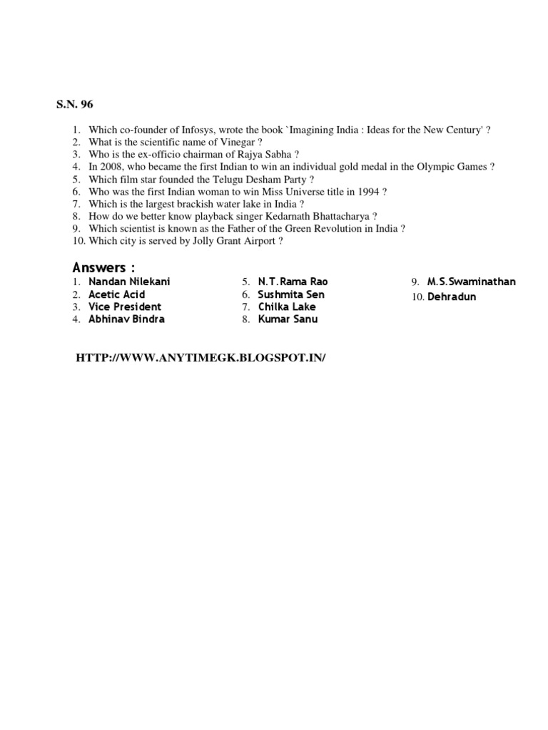General Knowledge Quiz Questions | PDF | Social Science