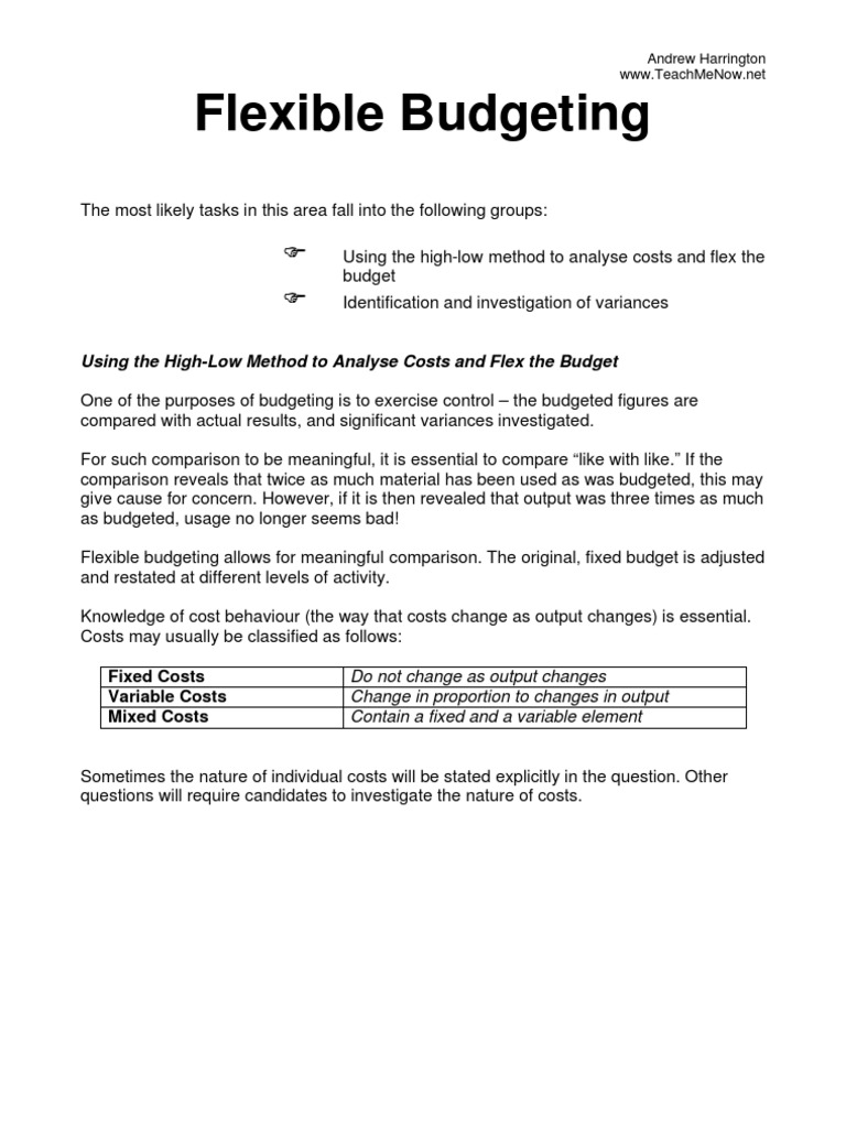 Flexible Budgeting: Using The High-Low Method To Analyse Costs and Flex ...