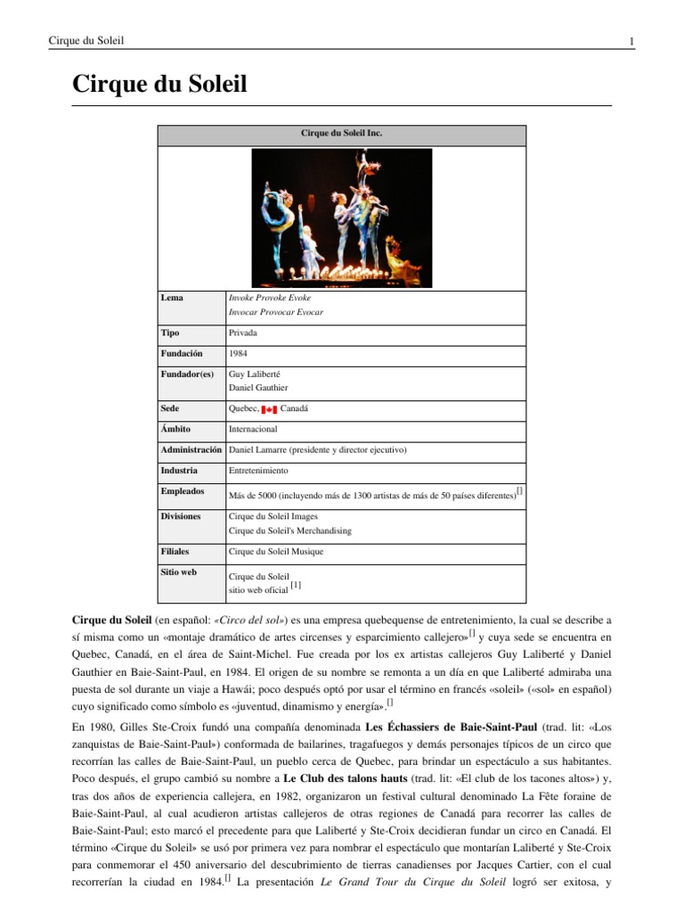 Cirque Du Soleil | PDF | Espectáculos de variedades | Entretenimiento