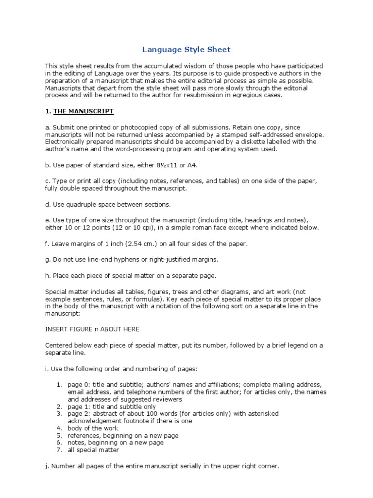 Language Style Sheet: 1. The Manuscript | PDF | Bracket | Citation