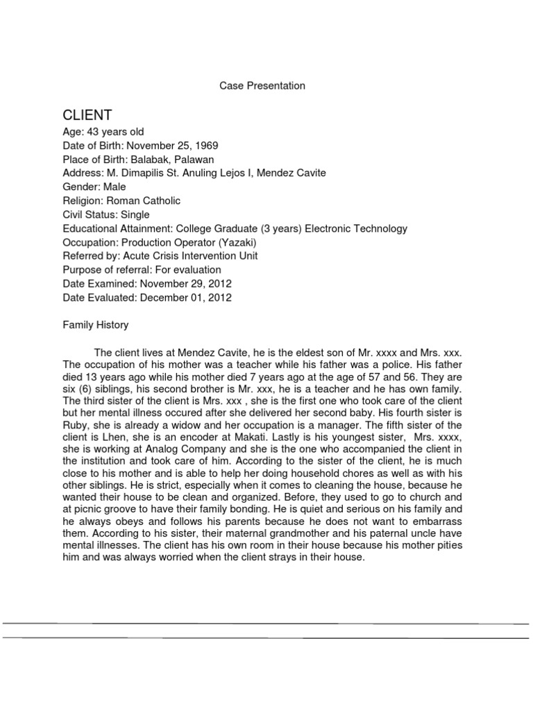 PSYCH REPORT (Sample) | Schizophrenia | Intellectual Disability