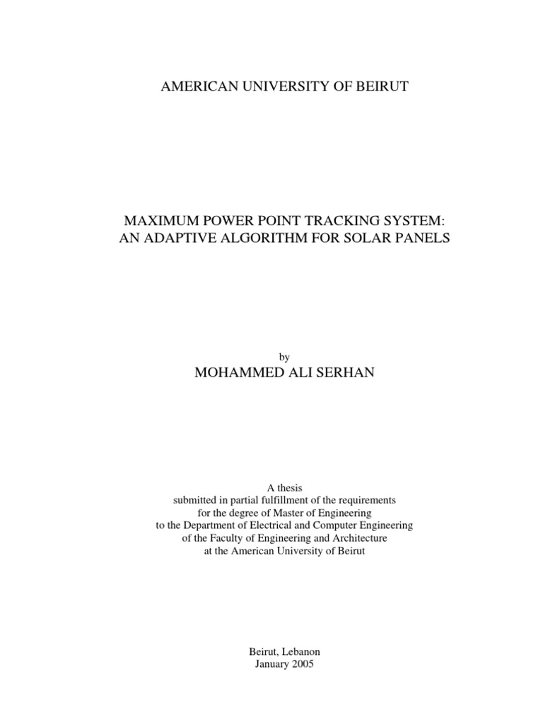 MAXIMUM POWER POINT TRACKING SYSTEM of Solar Panel | PDF ...