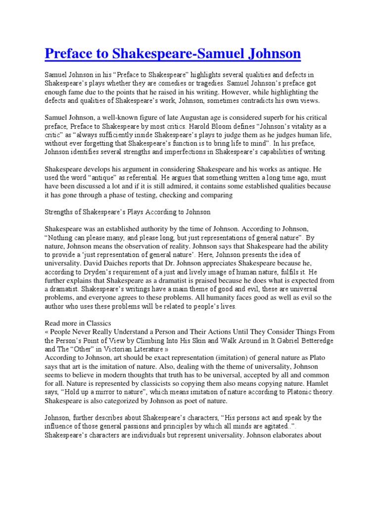 Preface to Shakespeare | William Shakespeare | Poetry