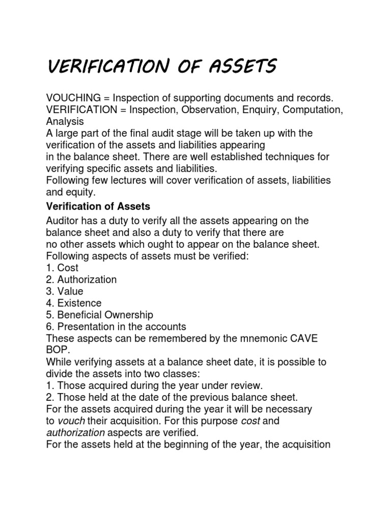 Verification of Assets | Balance Sheet | Verification And Validation ...