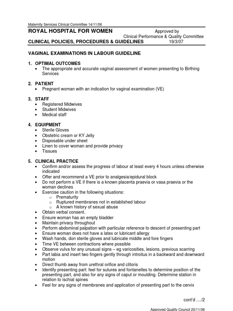 Vaginal Examinations in Labour Guideline | Midwifery | Childbirth