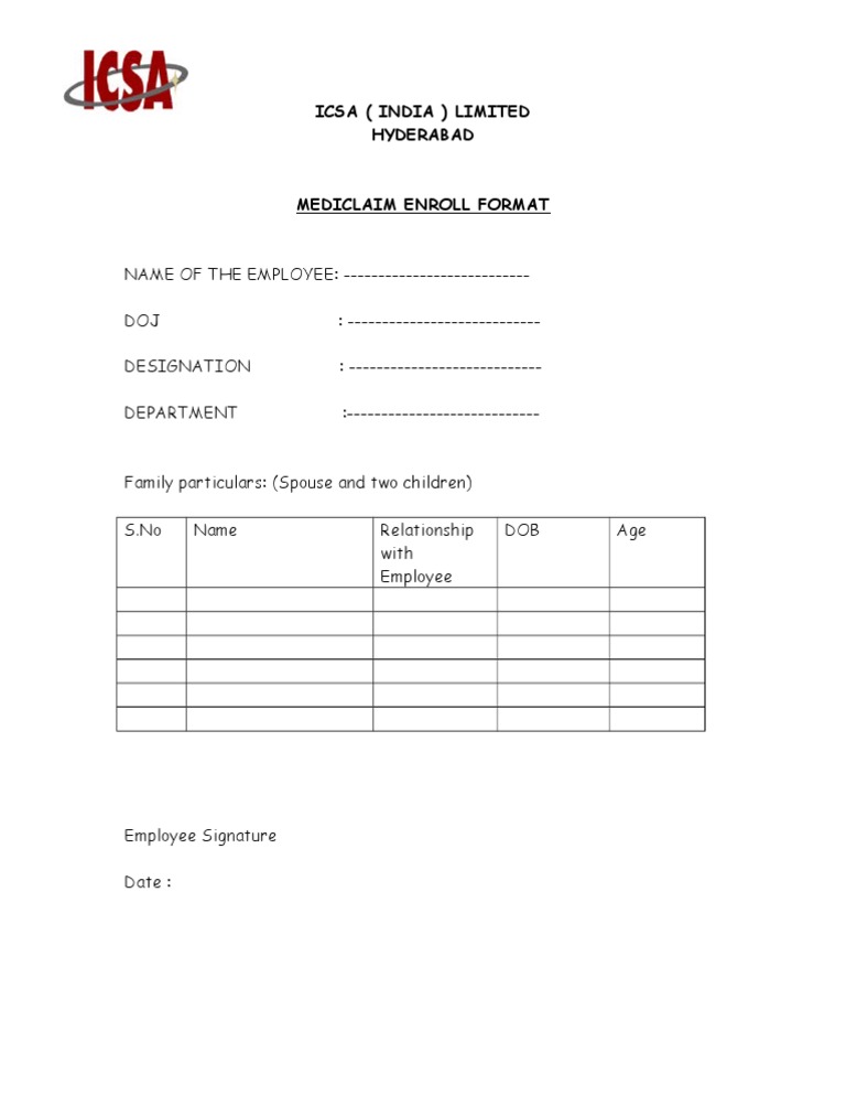 Golden Ghoos Mediclaim Enrollment Form | PDF | Finance & Money Management