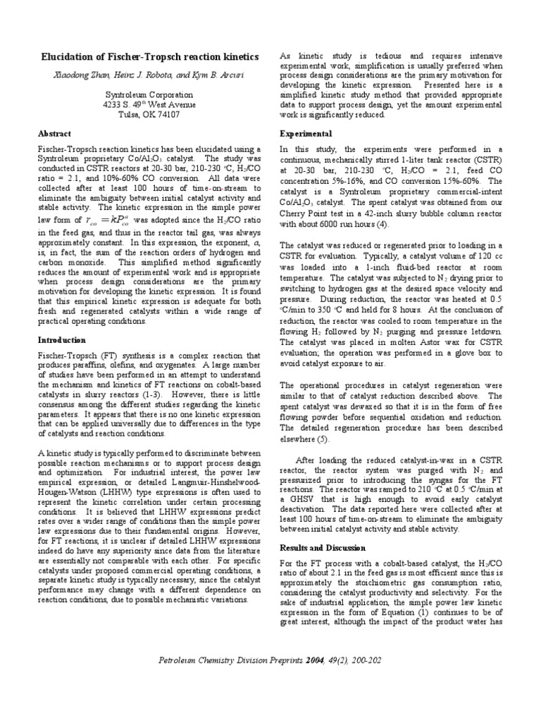 Fischer-Tropsch Kinetics with Co/Al2O3 | PDF | Reaction Rate | Chemical ...