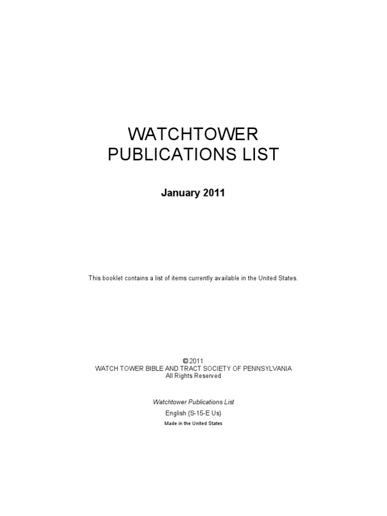Watchtower, 2011 - Watchtower Publication List | PDF | Jehovah | The Gospel