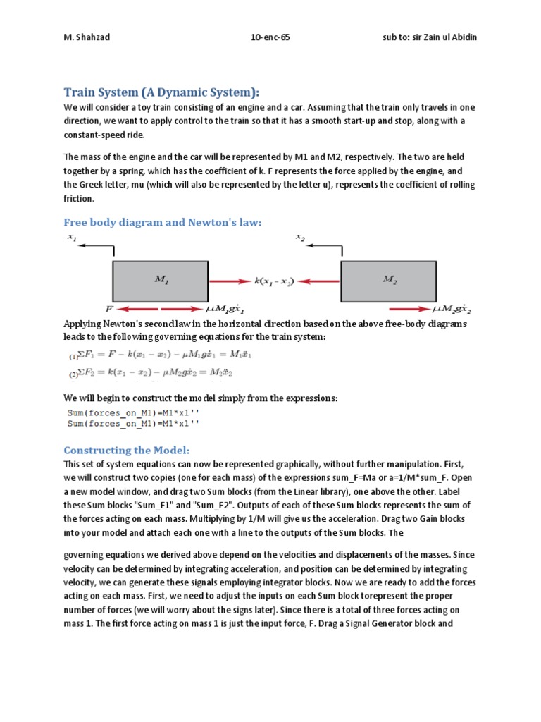 Train System (A Dynamic System) :: Free Body Diagram and Newton's Law ...