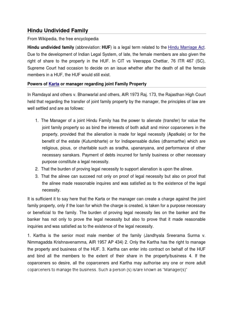 Hindu Undivided Family | PDF | Partnership | Legal Personality
