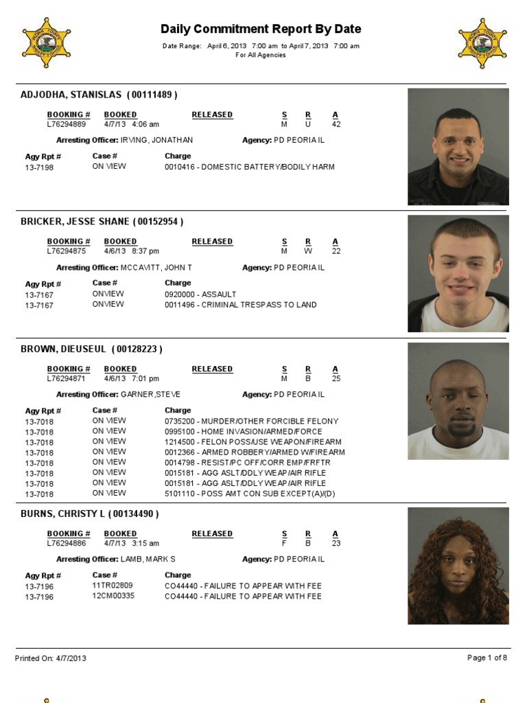 Peoria County Inmates 04/07/13 | PDF | Battery (Crime) | Violent Crime