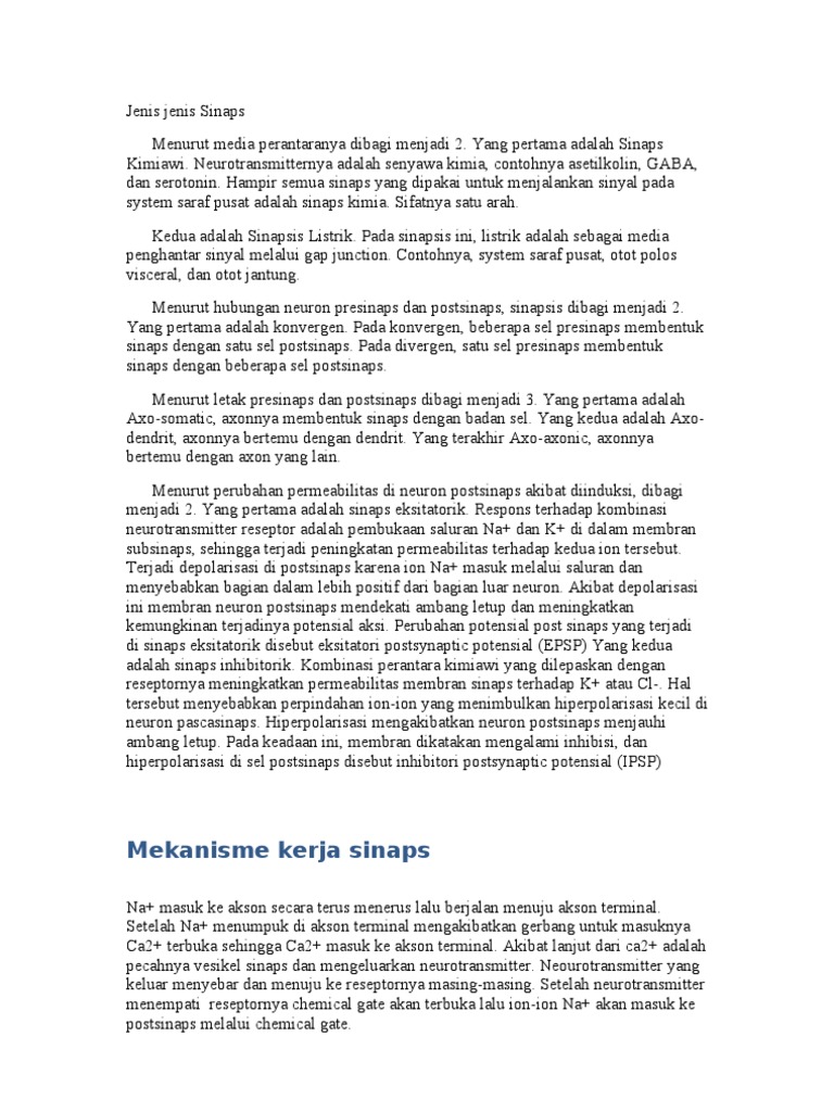 Jenis Jenis Sinaps | PDF | Ilmu Sosial