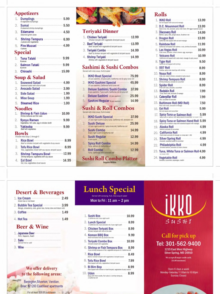 Ikko Sushi Takeout Menu | PDF
