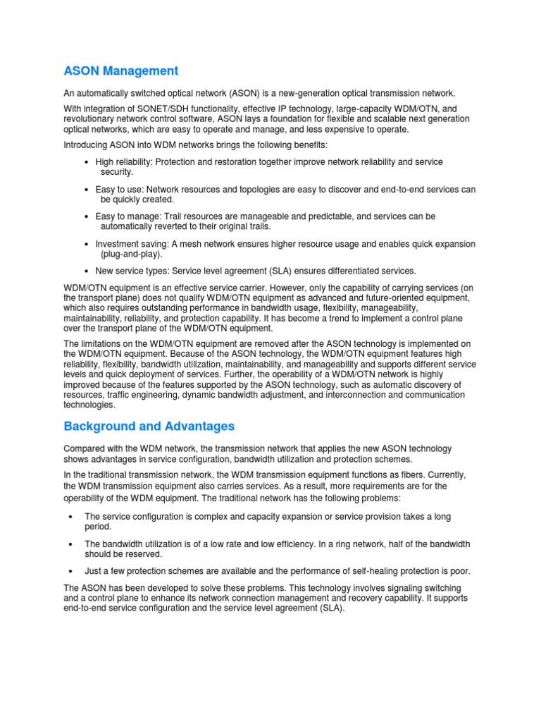 ASON Management | PDF | Wavelength Division Multiplexing | Network Topology
