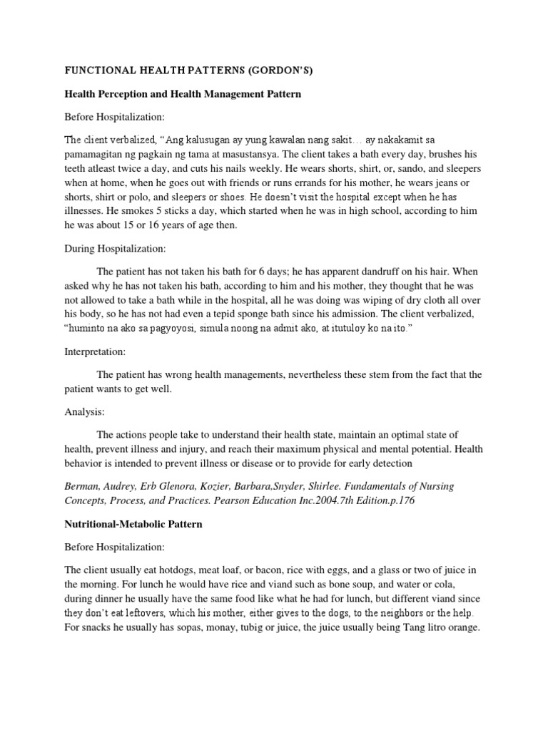 Functional Health Patterns | PDF | Sleep | Eating